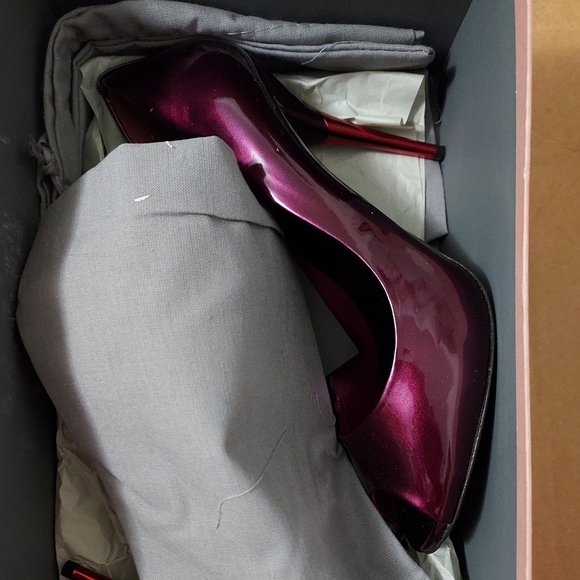 Miu Miu | Shoes | Authentic Mui Mui Metallic Plumcolored Peep Toe Pumps ...